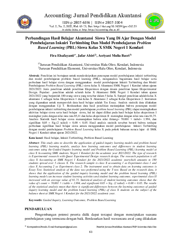 (PDF) Perbandingan Hasil Belajar Akuntansi Siswa Yang Di Ajar Dengan Model Pembelajaran Inkuiri ...