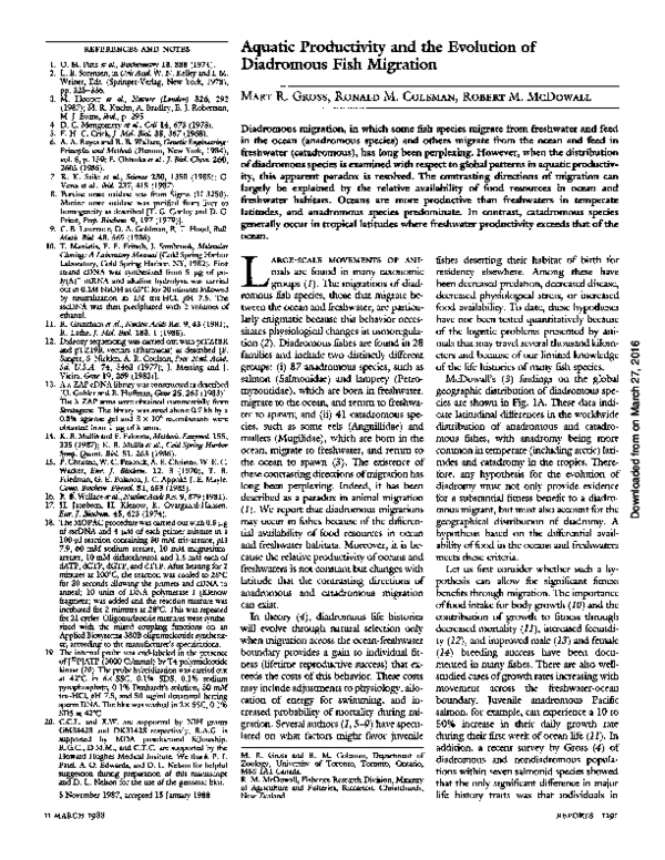 (PDF) Aquatic Productivity and the Evolution of Diadromous Fish Migration