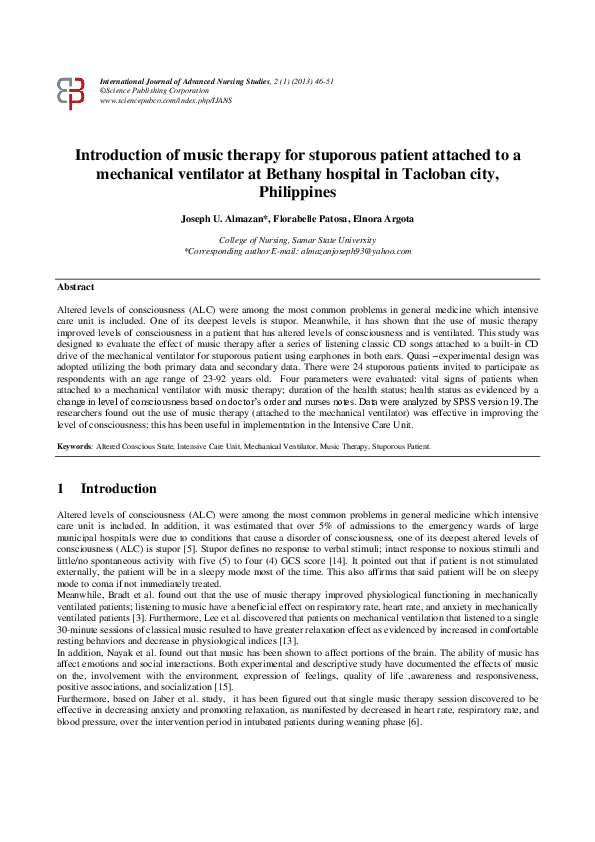 (PDF) Introduction of Music Therapy for Stuporous Patient Attached to a ...
