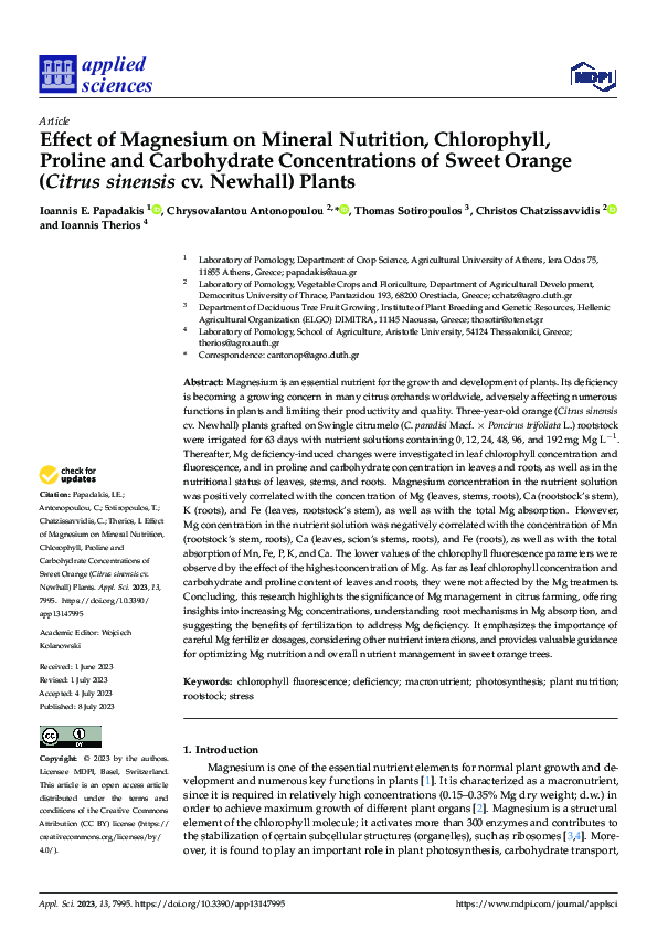 (PDF) Effect of Magnesium on Mineral Nutrition, Chlorophyll, Proline ...