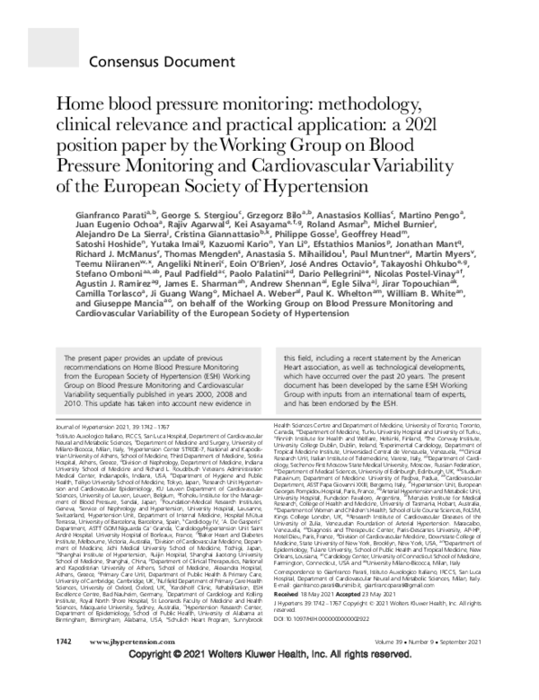 (PDF) Home blood pressure monitoring: methodology, clinical relevance ...