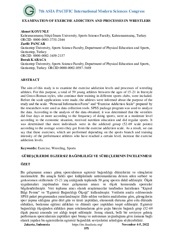 (PDF) Examination of Exercise Addiction and Processes in Wrestlers