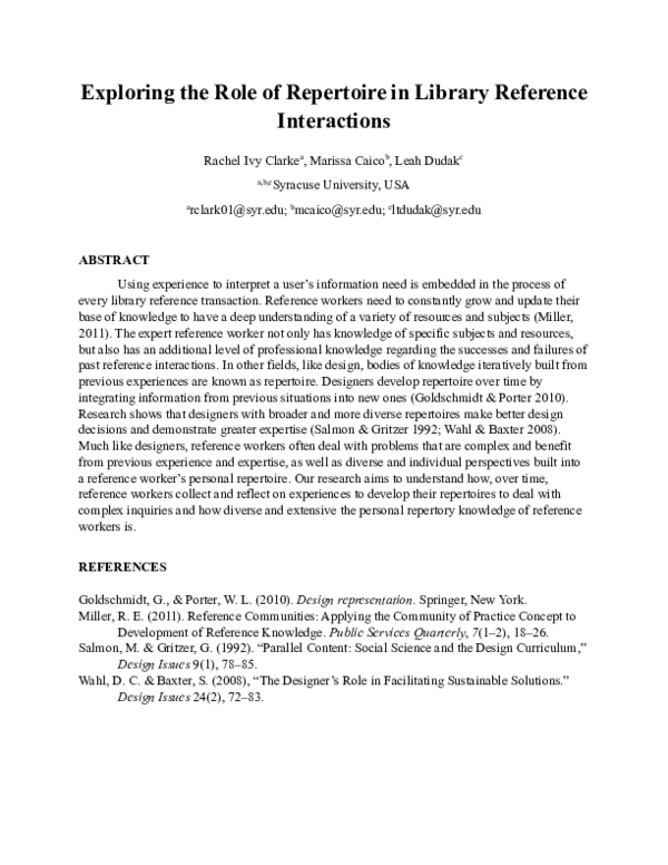 (PDF) Exploring the Role of Repertoire in Library Reference Interactions