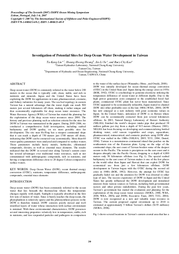 (PDF) Investigation of Potential Sites For Deep Ocean Water Development ...