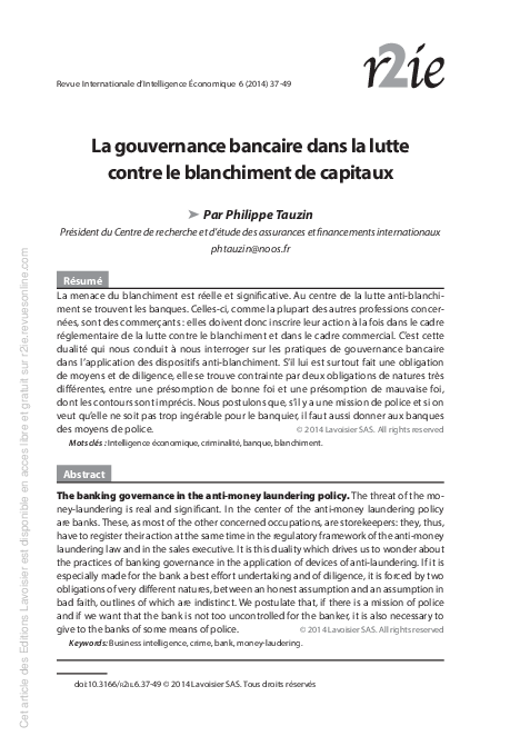 (PDF) La gouvernance bancaire dans la lutte contre le blanchiment de capitaux