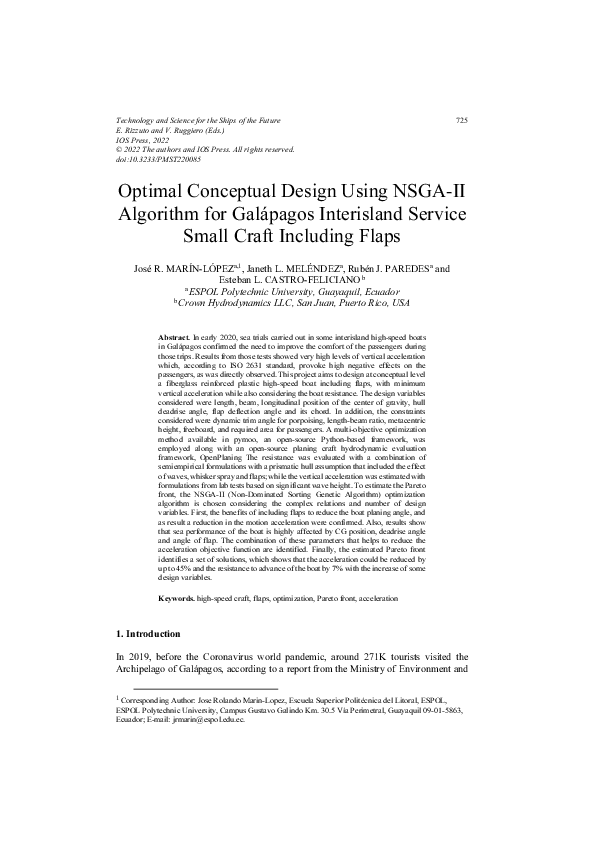 (PDF) Optimal Conceptual Design Using NSGA-II Algorithm for Galápagos Interisland Service Small ...