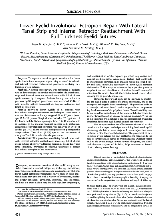 (PDF) Lower Eyelid Involutional Ectropion Repair With Lateral Tarsal ...