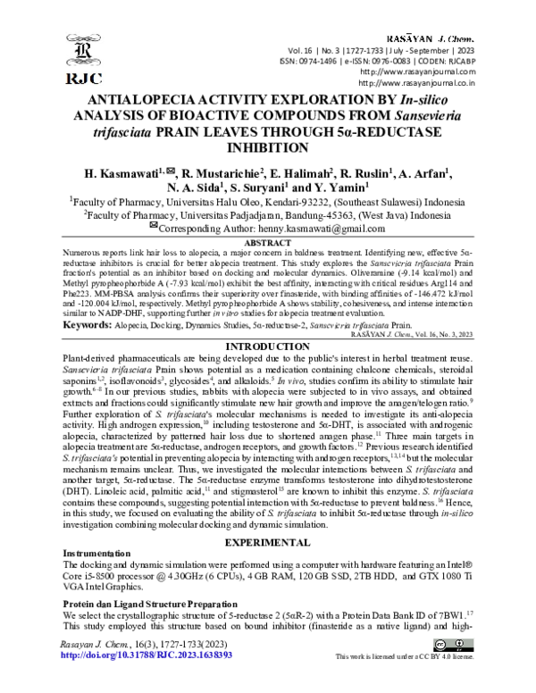 (PDF) ANTIALOPECIA ACTIVITY EXPLORATION BY In-silico ANALYSIS OF BIOACTIVE COMPOUNDS FROM ...