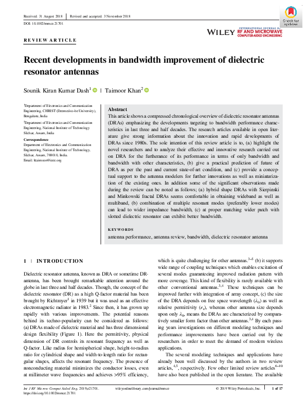 Pdf Recent Developments In Bandwidth Improvement Of Dielectric