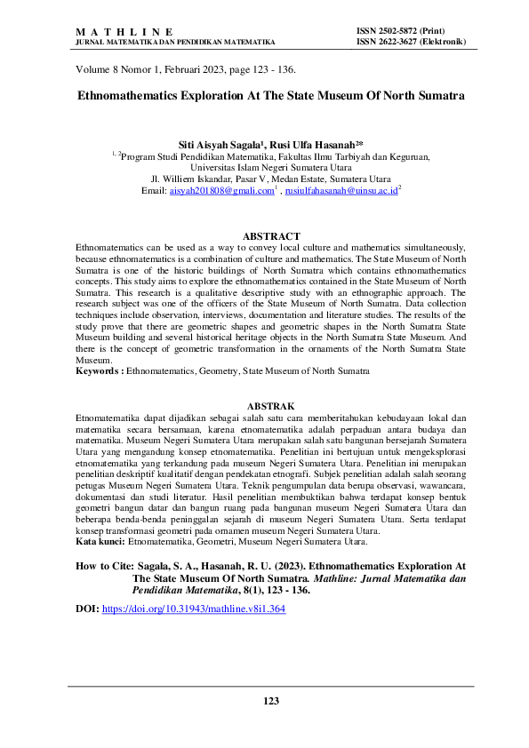 (PDF) Ethnomathematics Exploration At The State Museum Of North Sumatra
