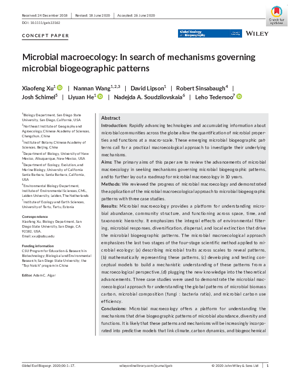 (PDF) Microbial macroecology: In search of mechanisms governing microbial biogeographic patterns