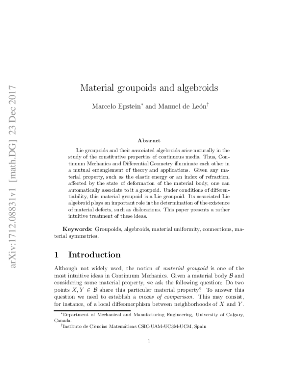 (PDF) Material groupoids and algebroids