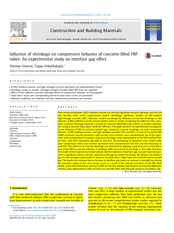 (PDF) Influence of shrinkage on compressive behavior of concrete-filled ...