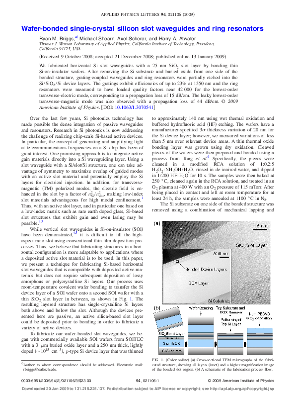 (PDF) Wafer-bonded single-crystal silicon slot waveguides and ring resonators