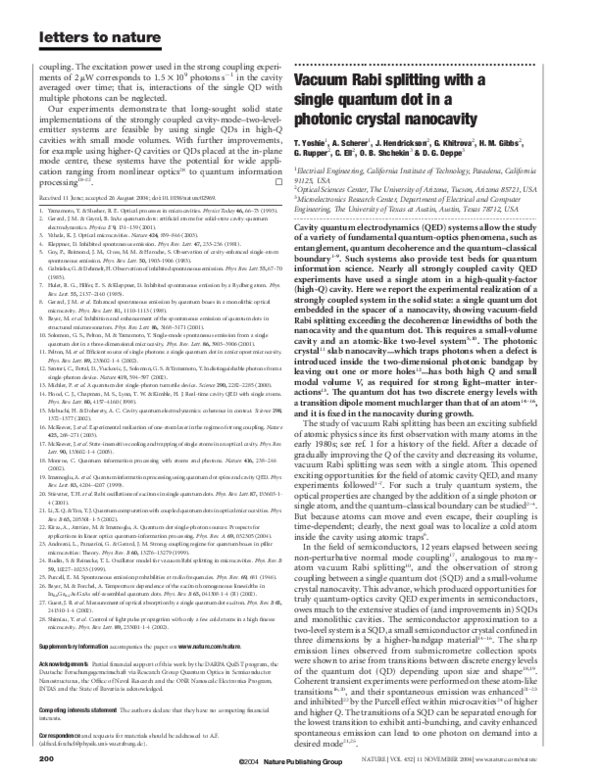 (PDF) Vacuum Rabi splitting with a single quantum dot in a photonic ...