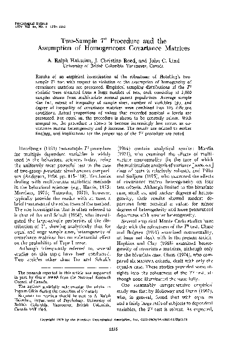 (PDF) Two-sample T–2 procedure and the assumption of homogeneous ...