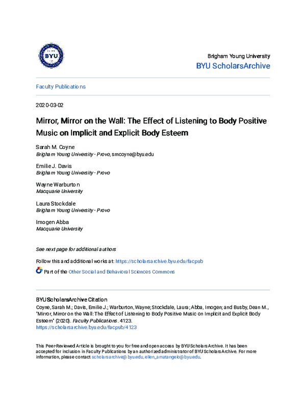(PDF) Mirror, mirror on the wall: The effect of listening to body positive music on implicit and ...