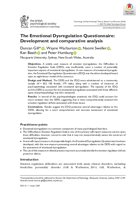 (PDF) The Emotional Dysregulation Questionnaire: Development and ...