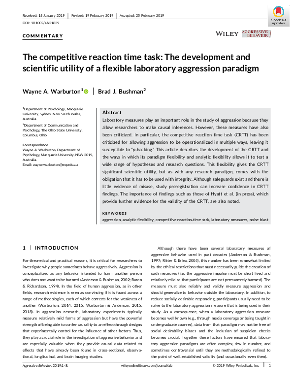 (PDF) The competitive reaction time task: The development and scientific utility of a flexible ...