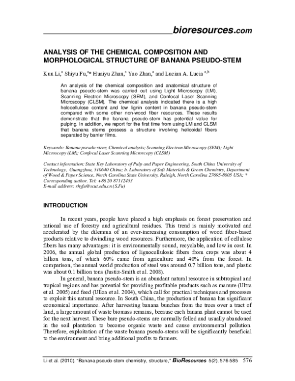 (PDF) Analysis of the chemical composition and morphological structure of banana pseudo-stem