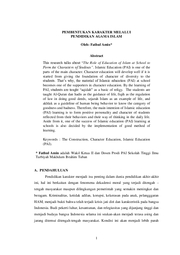 (PDF) Pembentukan Karakter Melalui Pendidikan Agama Islam