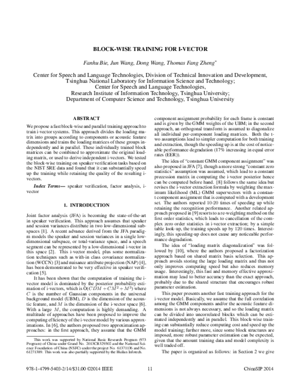 (PDF) Block-wise training for i-vector