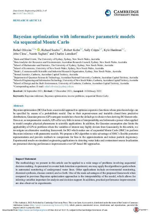 Pdf Bayesian Optimization With Informative Parametric Models Via Sequential Monte Carlo