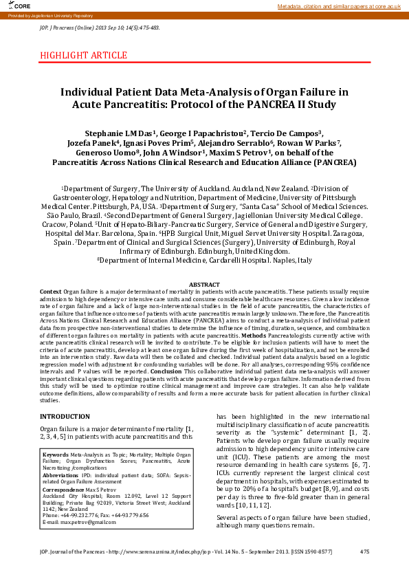 (PDF) Individual patient data meta-analysis of organ failure in acute pancreatitis: protocol of ...