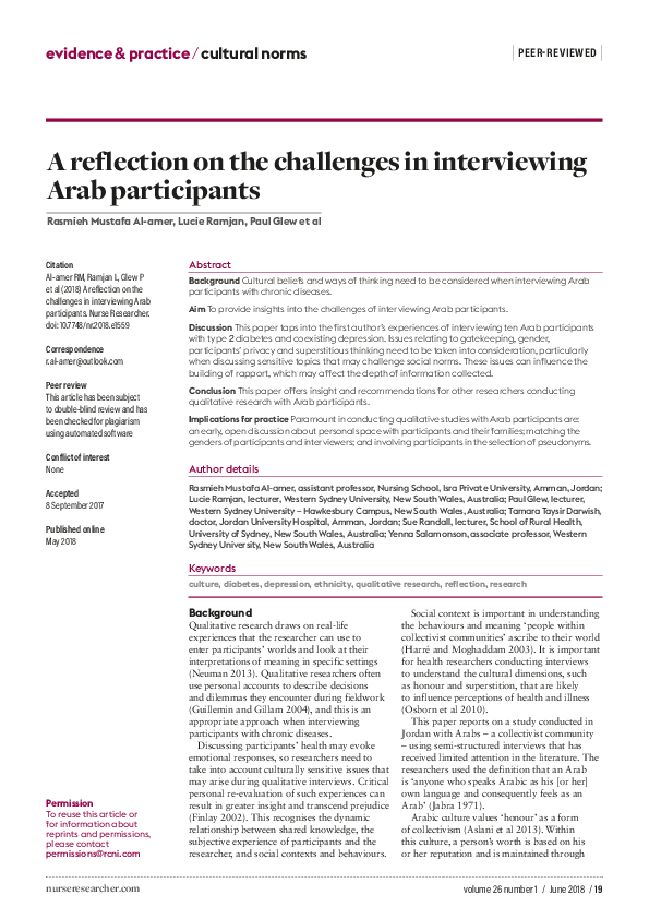 (PDF) A reflection on the challenges in interviewing Arab participants