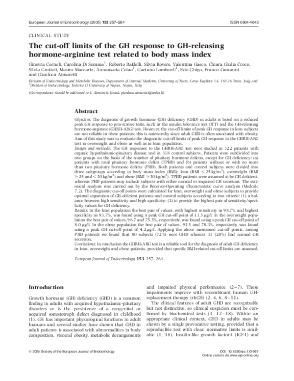 (PDF) The cut-off limits of the GH response to GH-releasing hormone ...