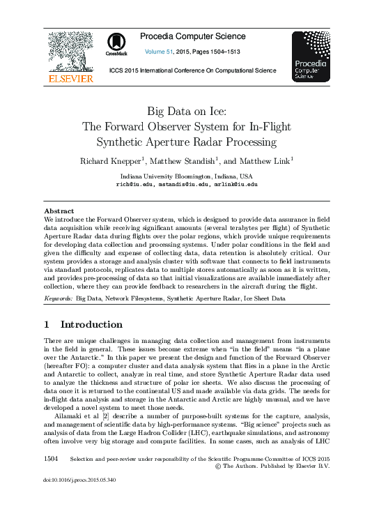 (PDF) Big Data on Ice: The Forward Observer System for In-flight Synthetic Aperture Radar Processing