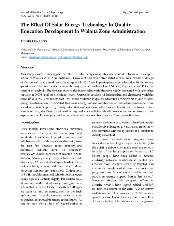 (PDF) The Effect Of Solar Energy Technology In Quality Education ...