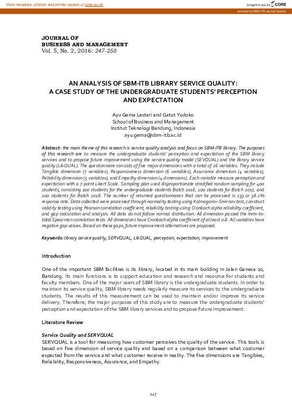 (PDF) An Analysis of SBM ITB Library Service Quality a Case Study of ...