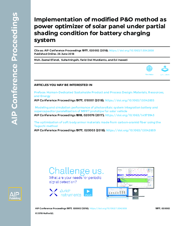 (PDF) Implementation of modified P&O method as power optimizer of solar panel under partial ...