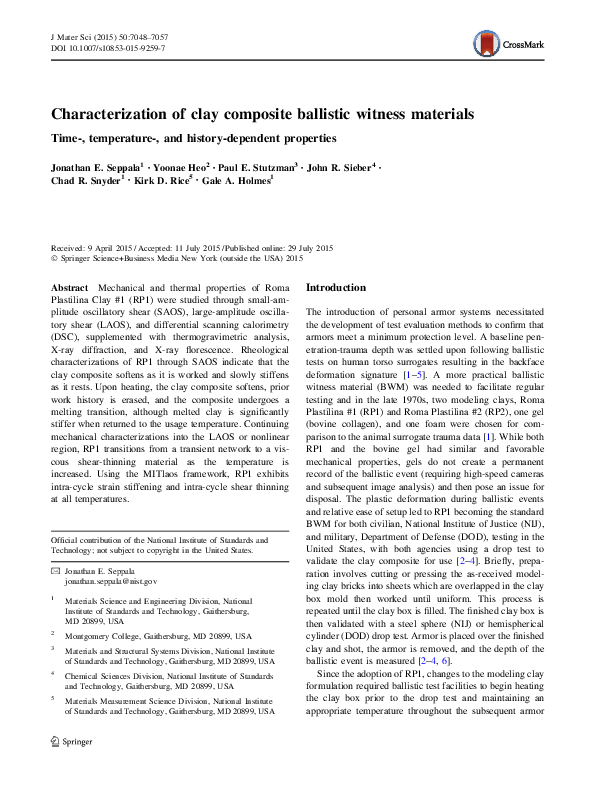 (PDF) Characterization of clay composite ballistic witness materials