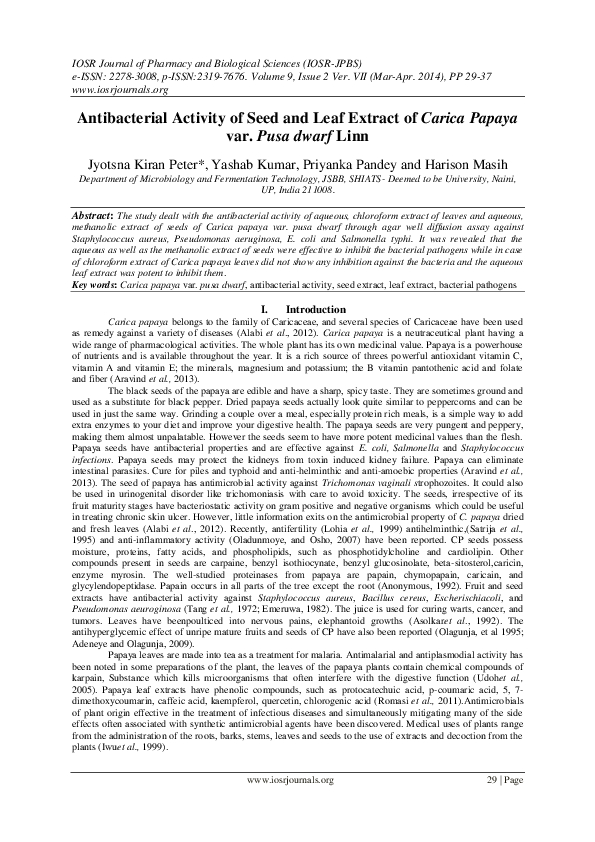 (PDF) Antibacterial Activity of Seed and Leaf Extract of Carica Papaya ...