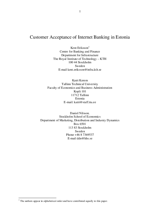 (PDF) Customer acceptance of internet banking in Estonia