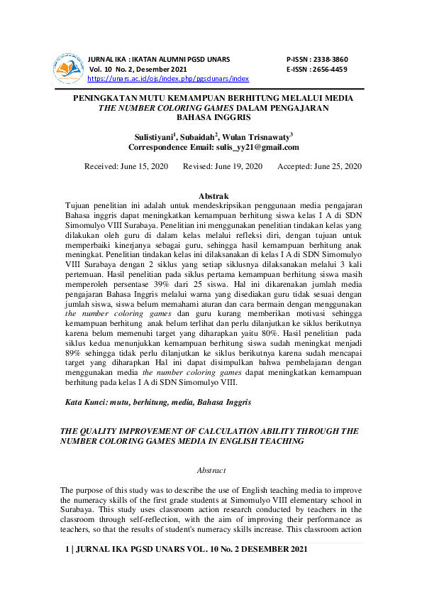 (PDF) Peningkatan Mutu Kemampuan Berhitung Melalui Media the Number ...