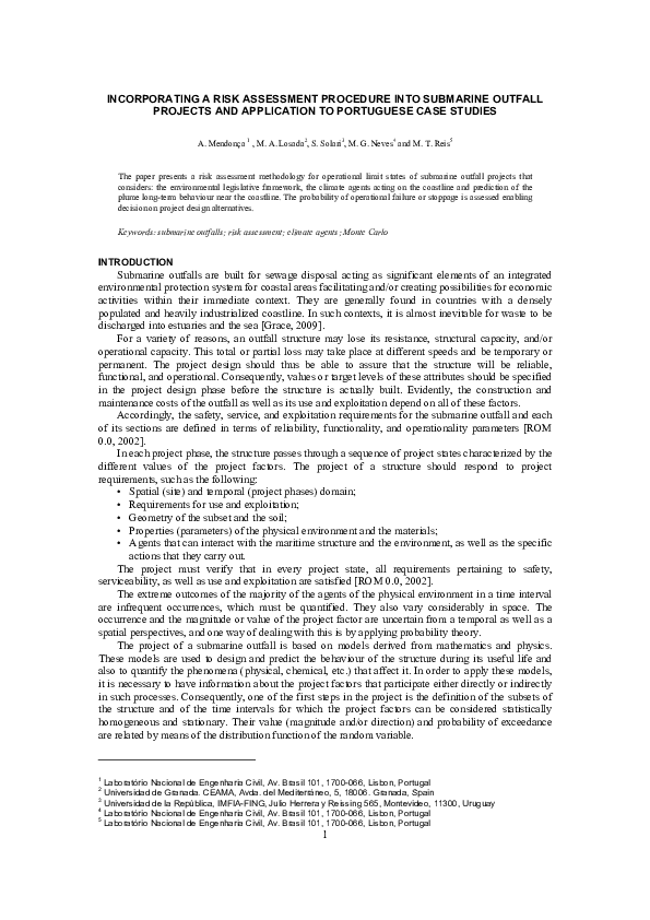 (PDF) Incorporating a Risk Assessment Procedure Into Submarine Outfall ...
