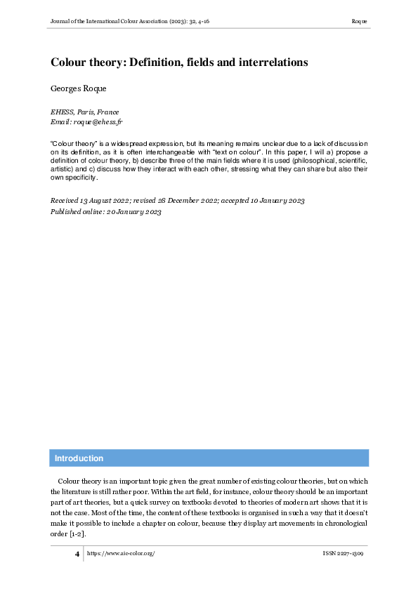 (PDF) Colour theory: Definition, fields and interrelations