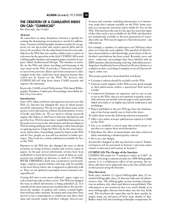 (PDF) The Creation of a Cumulative Index on CAD: "CUMINCAD