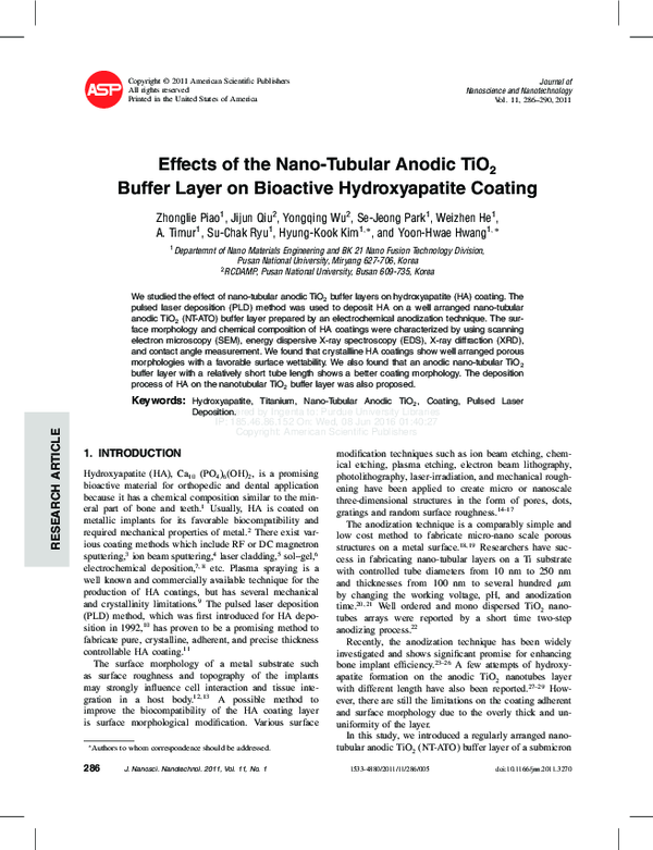 (PDF) Effects of the Nano-Tubular Anodic TiO2 Buffer Layer on Bioactive ...