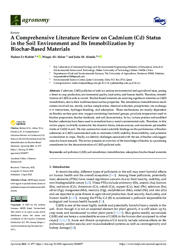 (PDF) A Comprehensive Literature Review on Cadmium (Cd) Status in the Soil Environment and Its ...