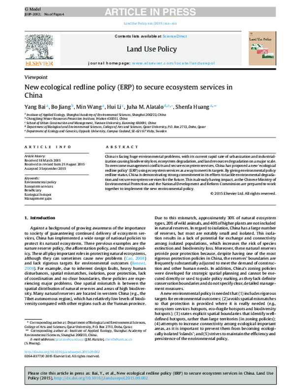 (PDF) New ecological redline policy (ERP) to secure ecosystem services ...