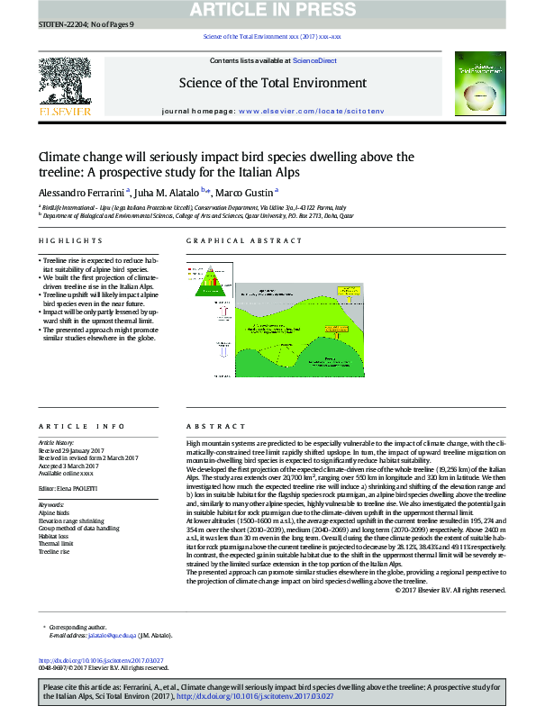 (PDF) Climate change will seriously impact bird species dwelling above ...