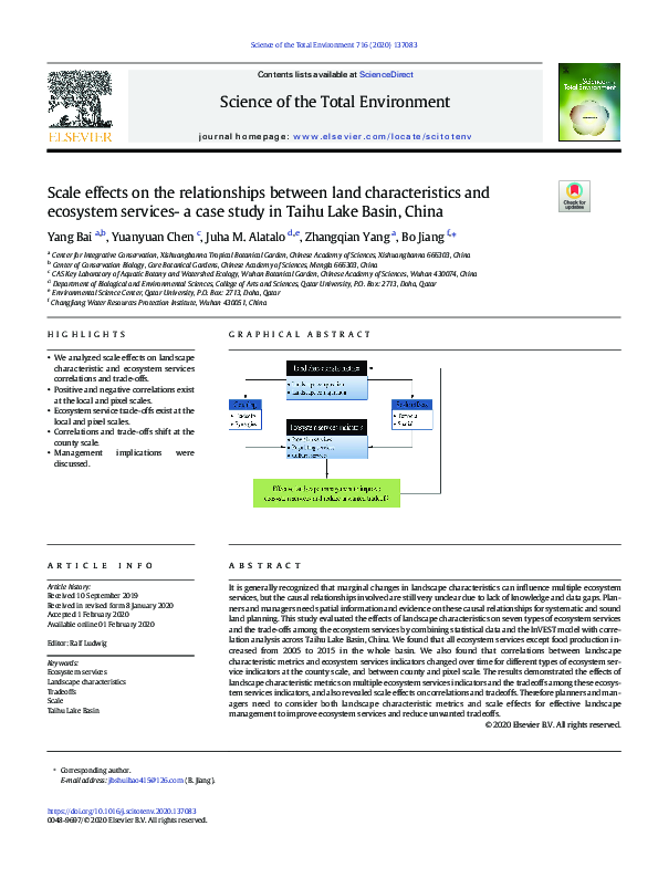 (PDF) Scale effects on the relationships between land characteristics and ecosystem services- a ...