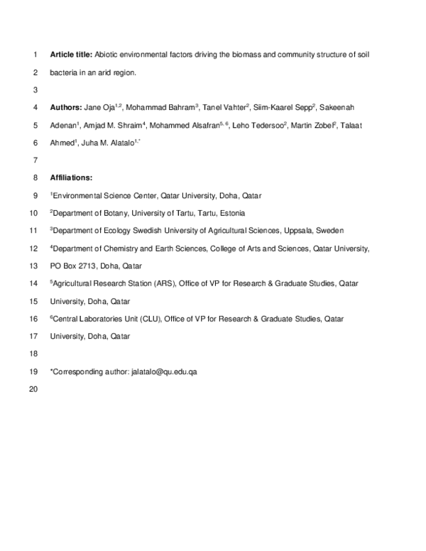 (PDF) Abiotic environmental factors driving the biomass and community ...