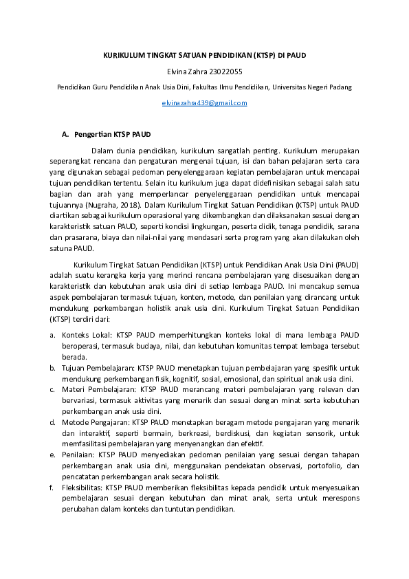 (DOC) KURIKULUM TINGKAT SATUAN PENDIDIKAN (KTSP) DI PAUD