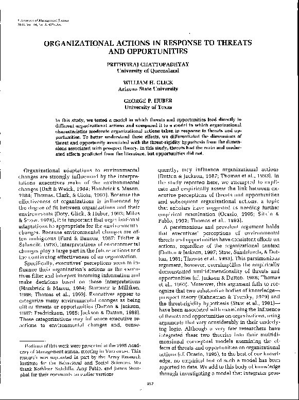 (PDF) Organizational Actions in Response to Threats and Opportunities