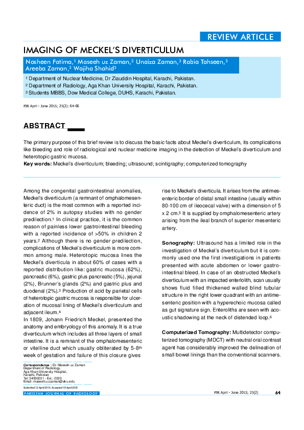 (PDF) Imaging of Meckel's Diverticulum